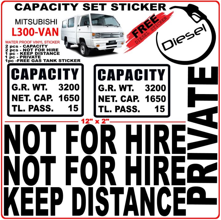 MITSUBISHI L300 VAN CAPACITY STICKER SET NOT FOR HIRE / KEEP DISTANCE ...