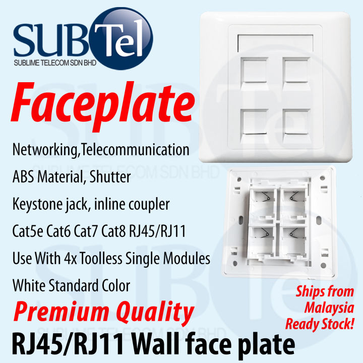 Wall Faceplate 4 Ports Keystone RJ45 RJ11 Toolless CAT6 CAT7 Face Plate ...