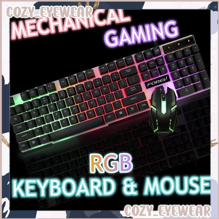 RGB Rainbow Light Keyboard and Mouse Set Mechanical Feel Backlight ...