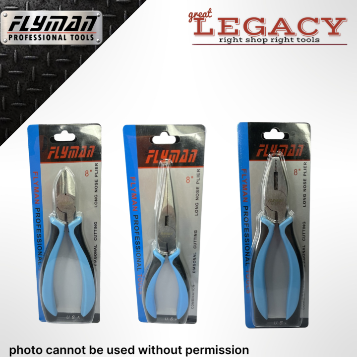 FLYMAN USA PLIER SET HEAVYDUTY 8 INCHES AND PLIER CUTTER LONG NOSE ONLY ...