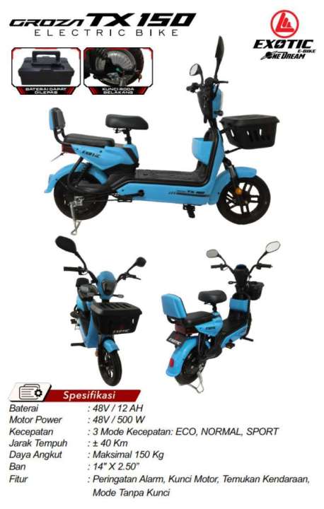 Sepeda Listrik Exotic TX 150 Removable Baterai | Lazada Indonesia
