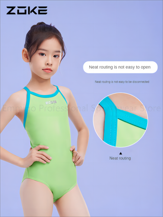 ZOKE ชุดว่ายน้ำเด็ก,ชุดว่ายน้ำแข่งขันสามเหลี่ยมชิ้นเดียวสำหรับเด็กผู้หญิงแข่งชุดว่ายน้ำแห้งเร็ว ...