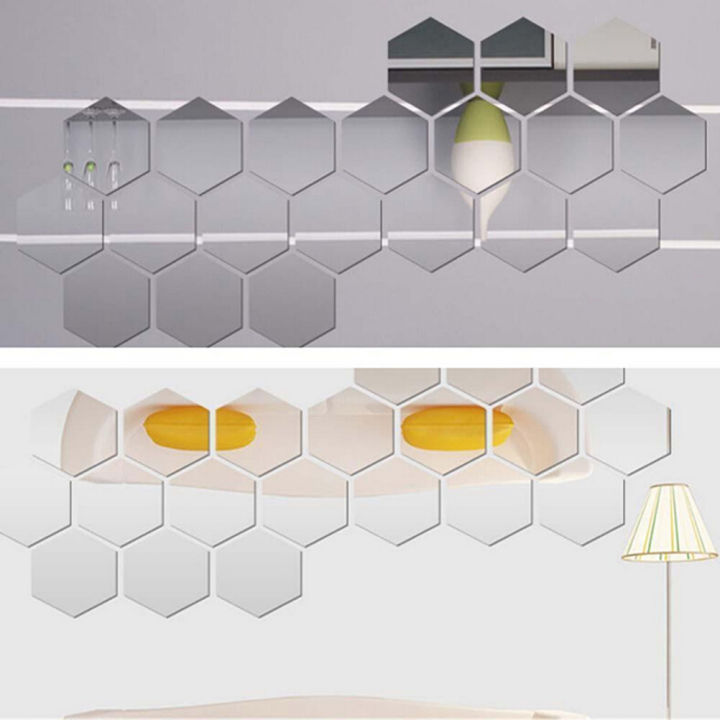 Qcici 12pcs 3d Mirror Hexagon Vinyl Removable Wall Sticker Decal Home