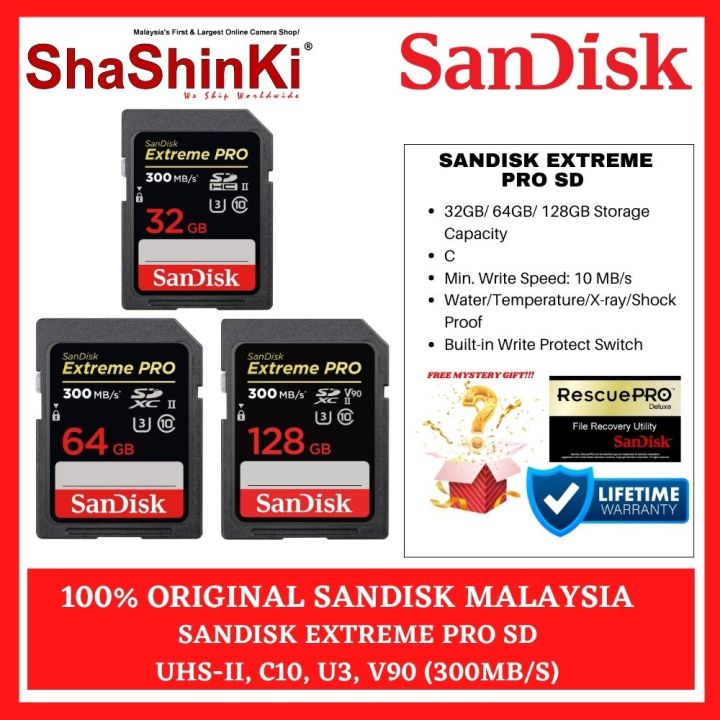 SanDisk Extreme PRO SDHC™/SDXC™ (32GB/64GB/128GB) 300MB/s UHS-II V90 4K 8K UHD SD Memory Card ...