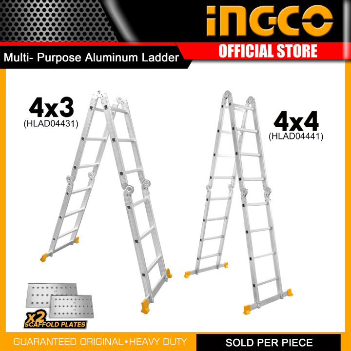 INGCO Multi-Purpose Aluminum Folding Ladder 4x3 | 4x4 Steps 150kg ...