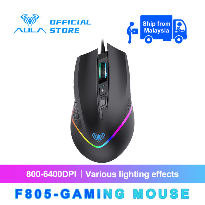 AULA F805 Gaming Mouse Marco Programmable RGB Colorful Lighting 6 gear ...