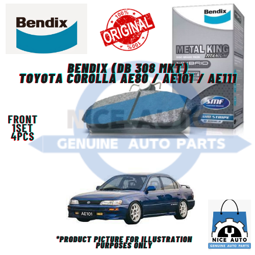 TOYOTA COROLLA AE101 / AE80 / AE111 FRONT BRAKE PAD- BENDIX Metal King ...