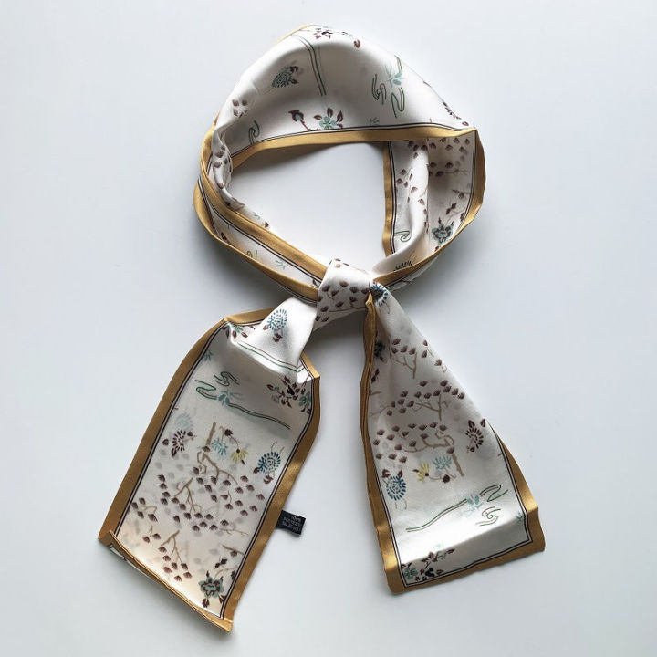 1ชิ้น Twilly ผ้าพันคอสำหรับกระเป๋าภาพวาดดอกไม้พิมพ์ Retro ผู้หญิงตกแต่ง ...