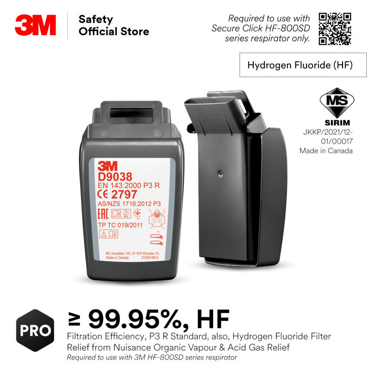 3M™ D9038 Secure Click P3R Filter/ Hydrogen Fluoride Cartridge/Use with ...