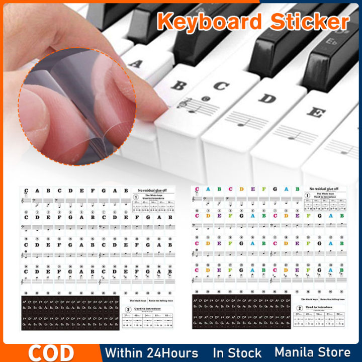 88/61 Key Color Piano Letter Notes Stickers Transparent Piano Keyboard ...