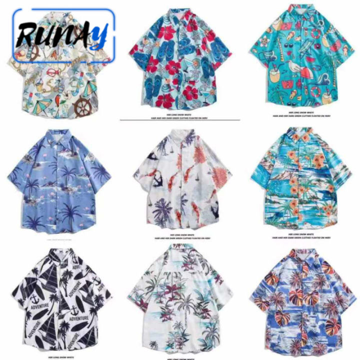 RUNAY เสื้อฮาวาย เสื้อสงกรานต์ เสื้อเชิ้ตชาย เสื้อผู้ชาย เสื้อ วินเทจ90 ...