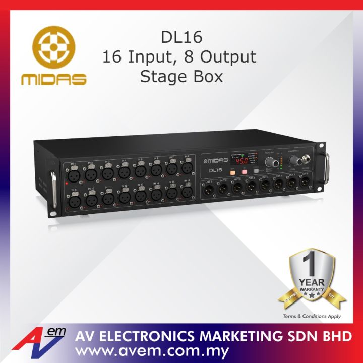 MIDAS DL16 16 Input, 8 Output Stage Box with 16 Midas Microphone ...