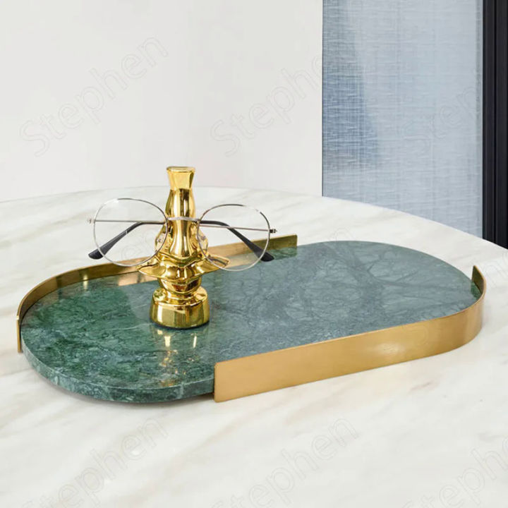 Golden Border Natural Marble Trays Decorative European Modern Large ...
