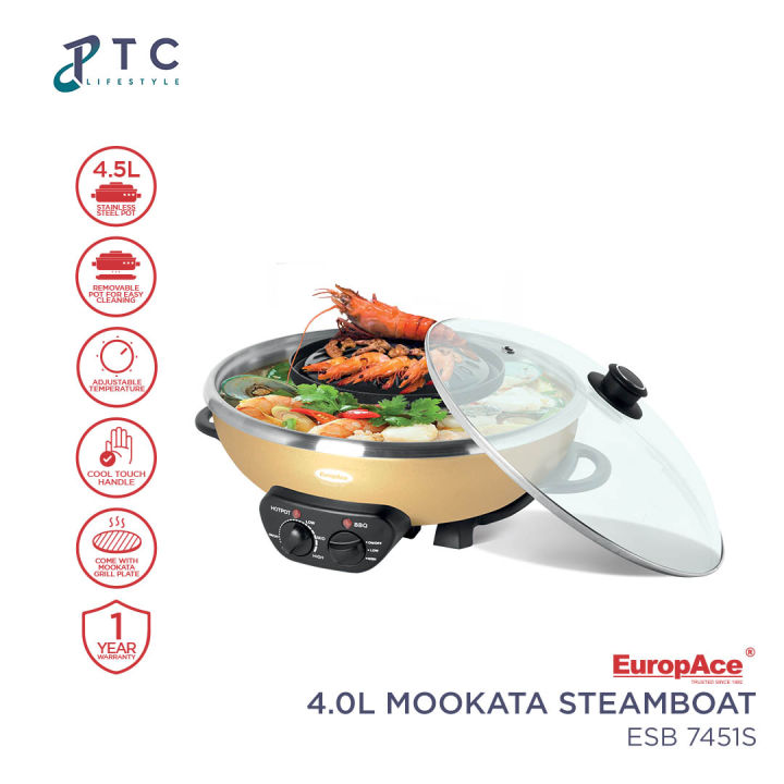 EuropAce 5.0L Electric Steamboat + Mookata ESB 7451S | Lazada PH