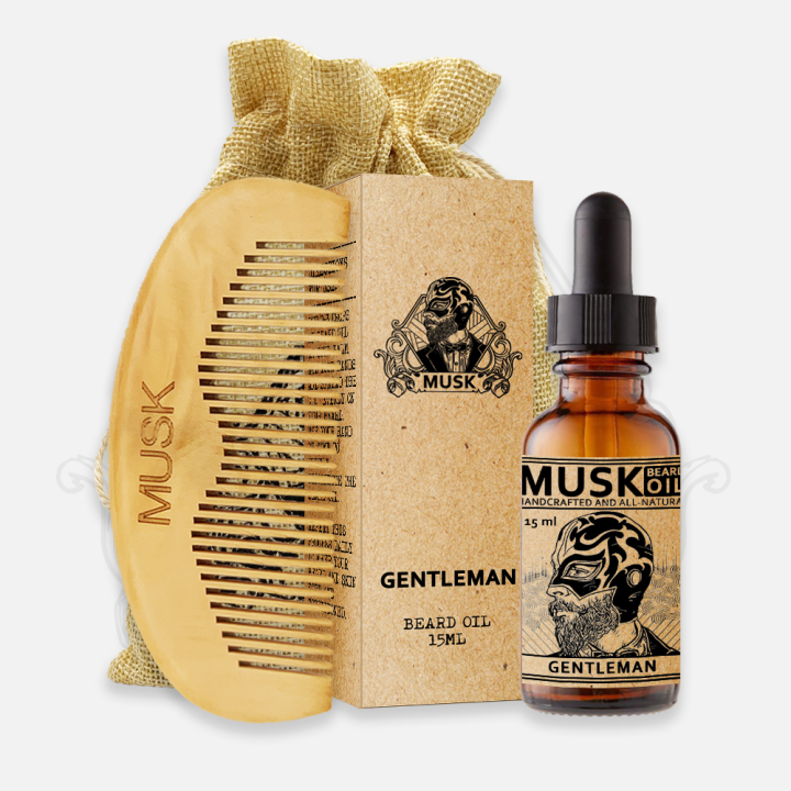 MUSK Beard Grooming Starter Kit | Gentleman Beard Oil + Peach Wood ...
