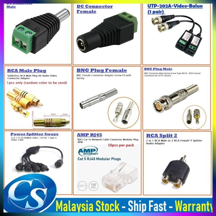 CS Mall : CCTV POWER Connector Plug MALE / FEMALE BNC Connector Spring ...