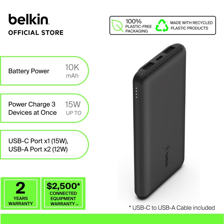 Belkin BPB011bt BoostCharge Power Bank 10K + USB-A to USB-C cable ...