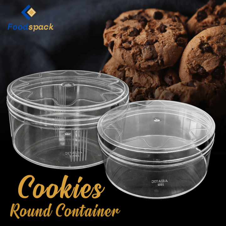 Round Plastic Transparent Container, Cookies Container, Bekas Makanan ...