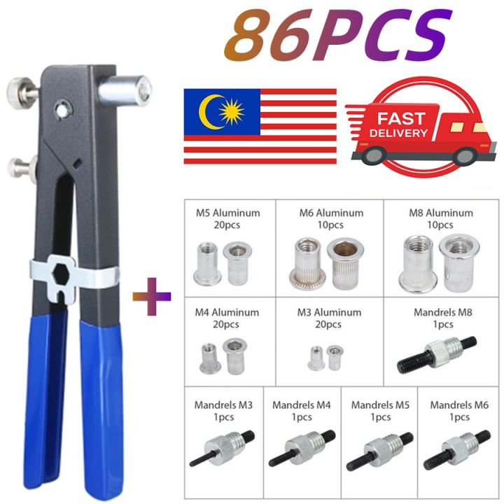 86pcs/Set M3-M8 Blind Rivet Gun Threaded Insert Hand Riveting Kit M3-M8 ...