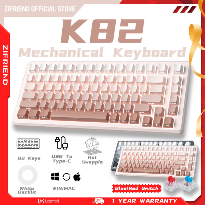 【DELIVER IN 3 DAYS】 ZIFRIEND K82 83Keys Mechanical Keyboard Wired PBT ...