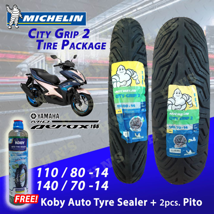 MICHELIN City Grip 2 Tubeless Tires Set for Yamaha Aerox ( 110/80-14 , 140/70-14 ) 2 pcs Front ...