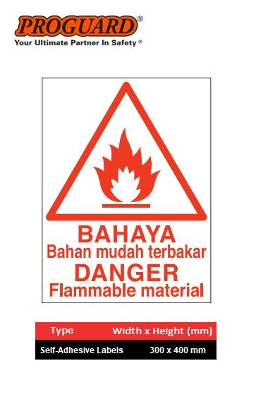 Proguard "Danger Flammable Material" Bahaya Chemical Hazardous Sticker ...