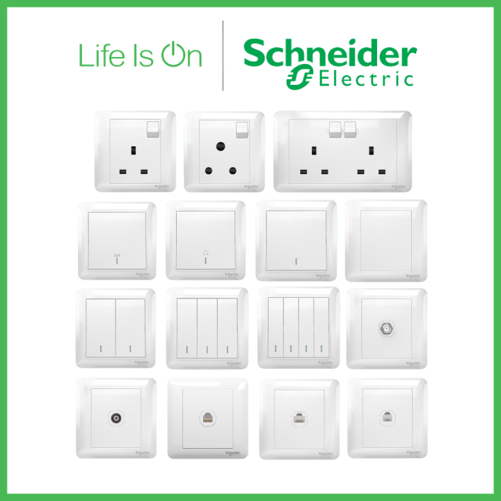 Schneider Affle Plus Series White Switches & Sockets / 13A Switch Socket / Door Bell Switch with ...