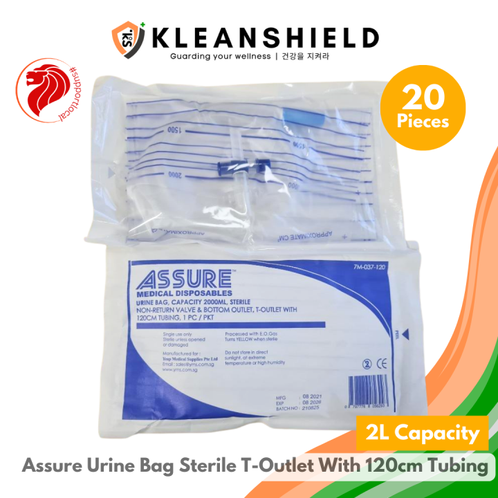 [20 PACK] ASSURE URINE BAG STERILE 2L T-OUTLET WITH 120CM TUBING /per ...