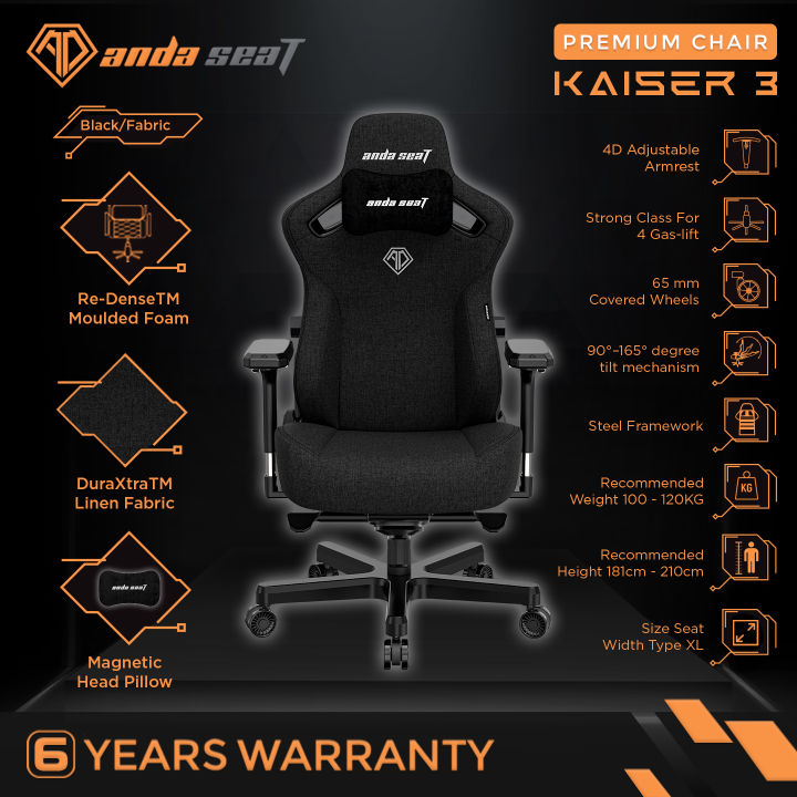 AndaSeat Kaiser 3 XL Series Premium Gaming Chair - Black fabric ...