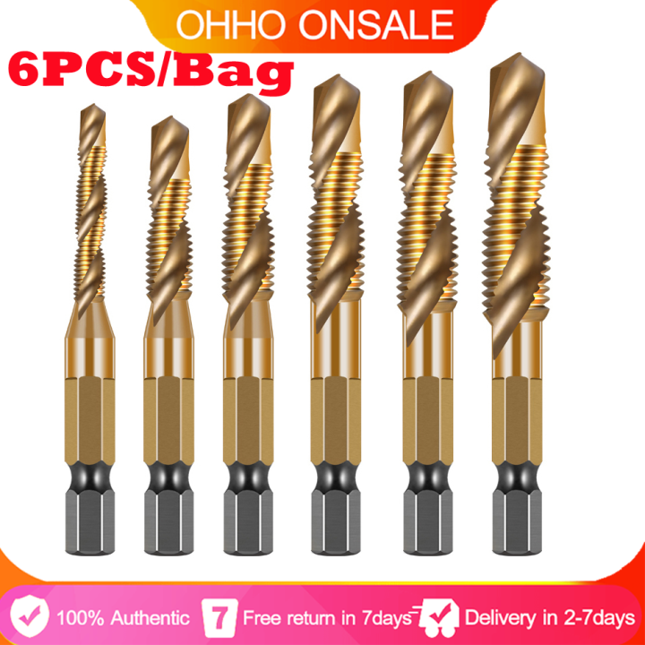 【Original+24hours delivery】 6Pcs Hex Shank Titanium Plated HSS Screw ...