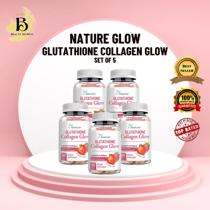 SET OF 5 Nature Glow Glutathione Collagen Gummies 100% Original Anti ...