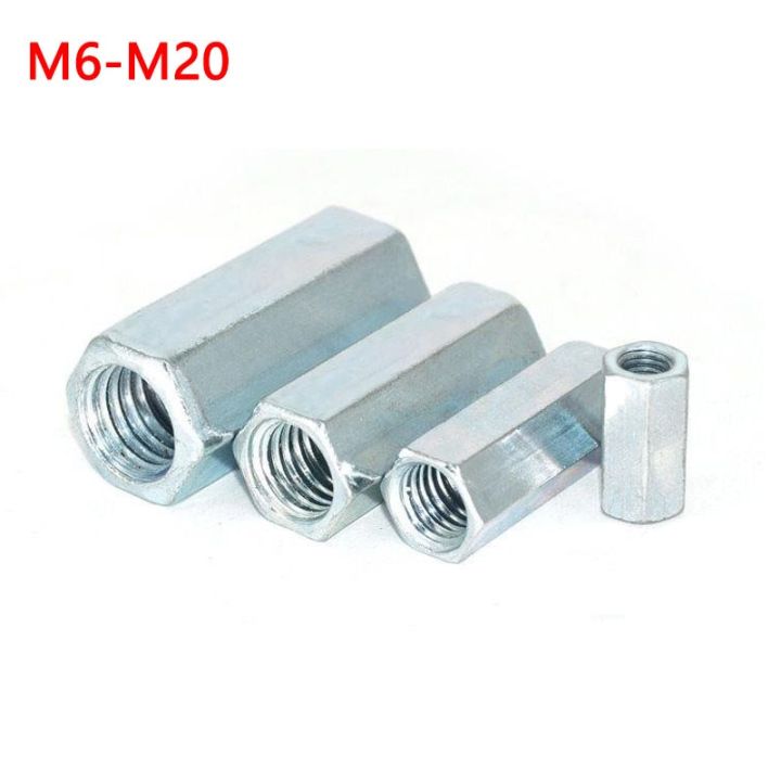 1pcs M6 M8 M10 M12 M14 M16 M18 M20 Galvanized Hex Nut Rod Coupling Hex Nut Galvanized Long Hex ...