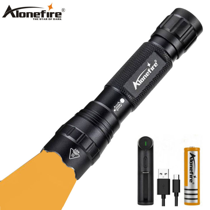 Alonefire ไฟฉาย LED แสงสีเหลืองสีส้ม TK503ไฟฉายแบบพกพาที่สามารถซูมได้ไฟ ...