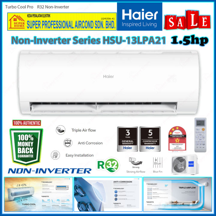 Haier 1.5hp Non-Inverter Air Conditioner HSU-13LPA21 Turbo Cool Pro R32 Non Inverter Air ...