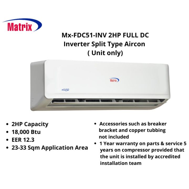 Matrix MX-FDC51-INV 2HP Full DC Inverter Split Type Aircon ( Unit Only ...