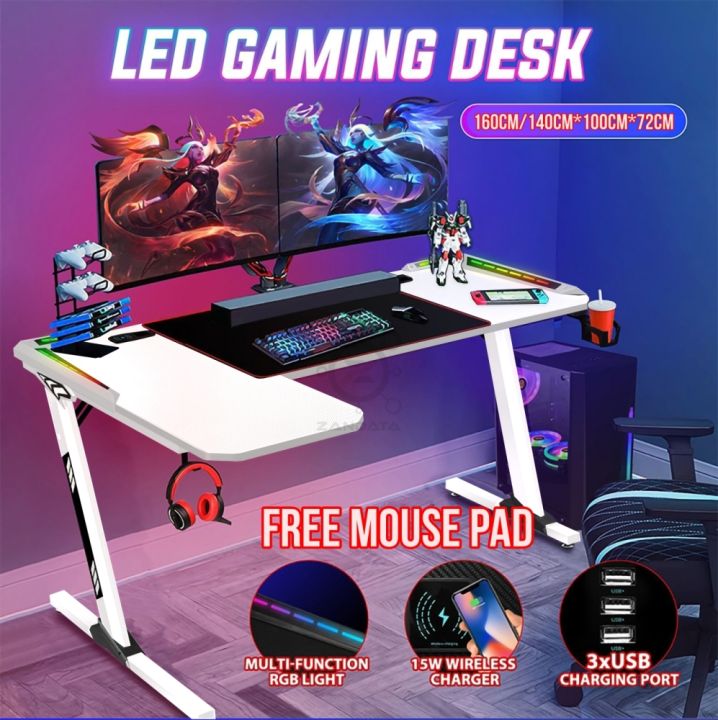 L-SHAPE MINIMALIST WHITE Gaming Table 140CM/160CM Professional Esports ...
