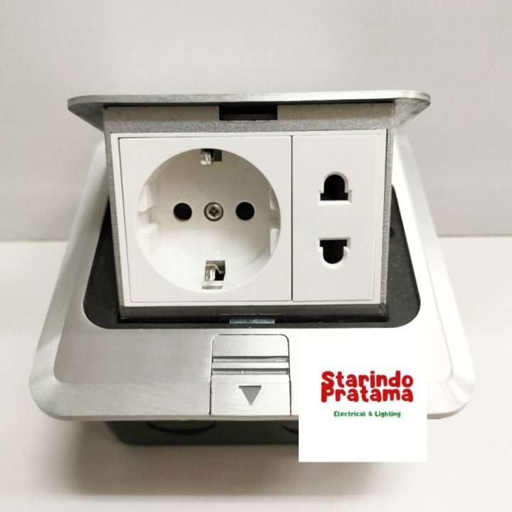 STOP KONTAK LANTAI TANAM POP UP SOCKET ARDE + COLOKAN 2 PIN METAL ...