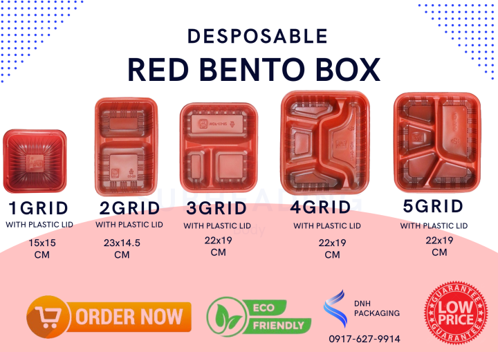 [25 pcs] Red Bento Box with Lids - 1 2 3 4 5 Division | Lazada PH