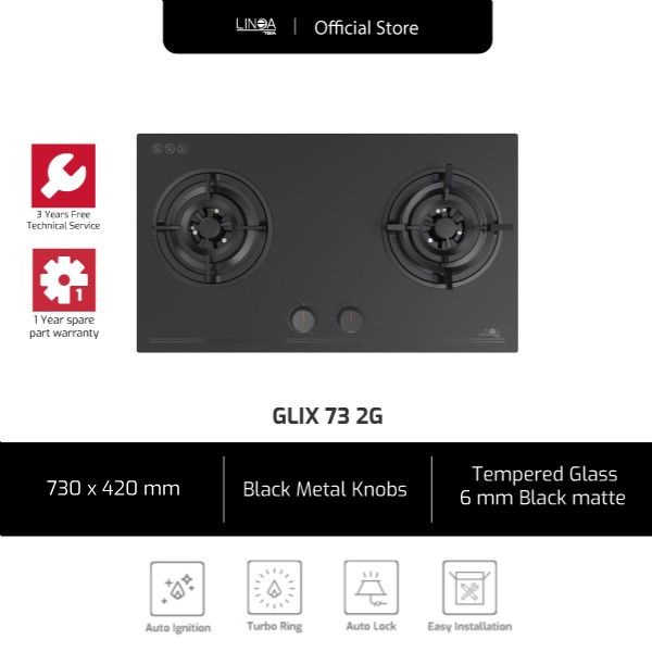 Kompor Tanam Gas 2 Tungku Linea GLIX 73 2G Black Matt - GLIX 73 2G ...