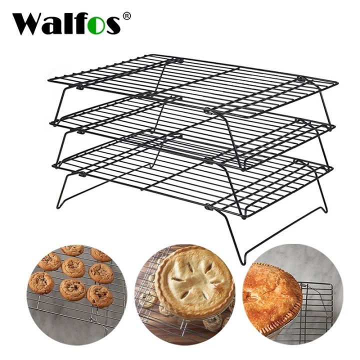 WALFOS 3 Layers Stackable Wire Grid Cooling Tray Cake Food Rack Oven Kitchen Baking Pizza Bread ...