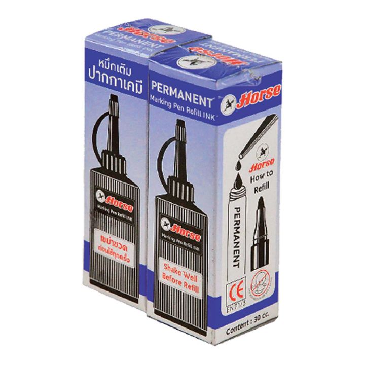 HORSE น้ำหมึกเติมปากกาเคมี ตราม้า สีน้ำเงิน ขนาด 30cc/ขวด แพ็คละ2ขวด ...