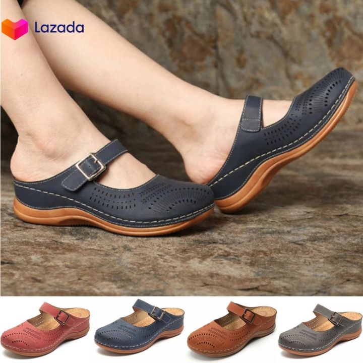 HOT Women Retro Wedge Sandal Casual Leather Hollow Large Size Platform ...