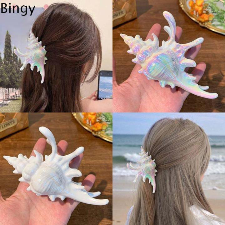 BINGY รีซิน ที่หนีบผมสีมุก อะคริลิค หวาน คลิปปลาฉลามหอยสังข์ ง่าย แบบ ...