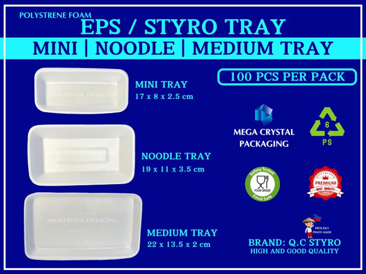 [ 100 Pcs ] Styro / Disposable Tray Mini Noodle Medium Tray Fruit Tray ...