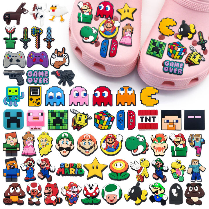 Funny 1pcs Cartoon Pixel Games Series DIY Pac Man Jibz Super Mario Croc ...