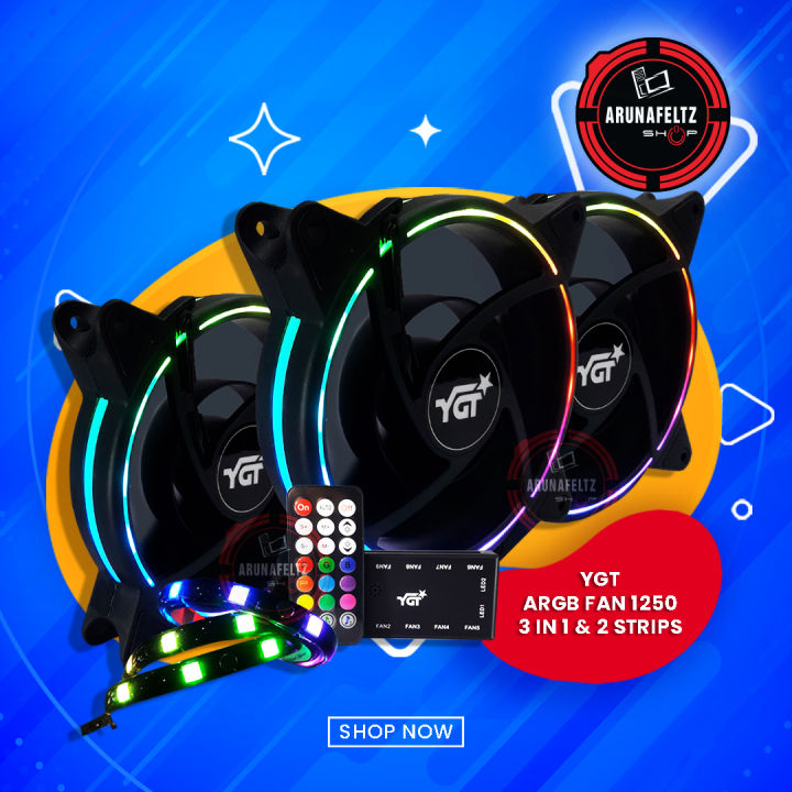 YGT FAN ARGB 120MM KIT WITH REMOTE & HUB 3 PCS FAN & 2 STRIPS | Lazada PH