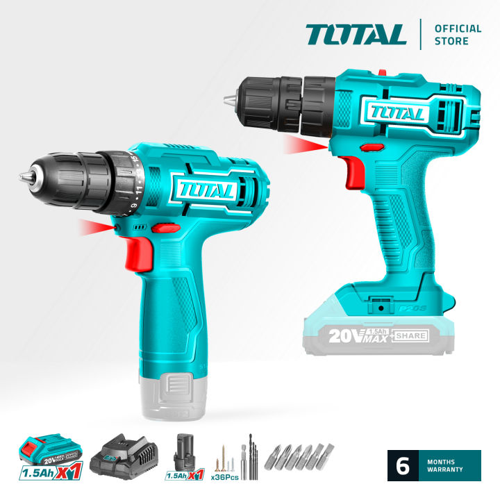 TOTAL Li-ion Cordless Combo Kit With Impact Drill (2 Pcs/12V + 20V ...