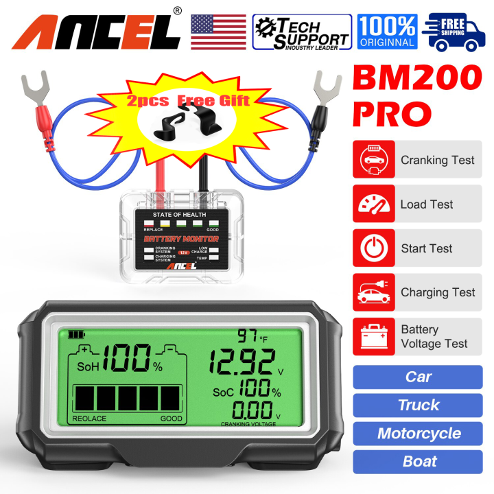 ANCEL BM200 PRO 12V จอเครื่องทดสอบแบตเตอรี่ LED บนรถจอแสดงผล Head-Up ...