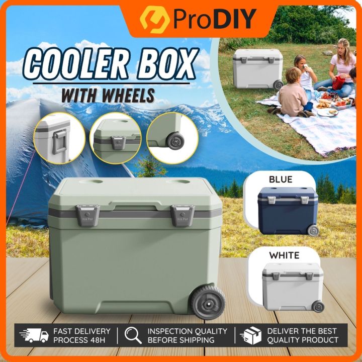 Portable 45L Cooler Box With Wheel Roller Ice Coolerbox Food Storage ...