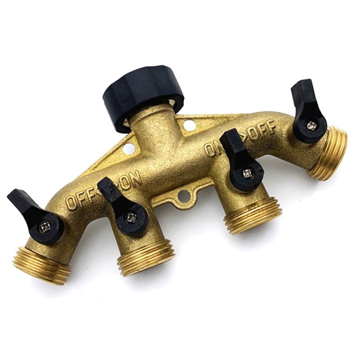 4 Way Brass Hose Splitter, 3/4inch Brass Hose Faucet Manifold, Garden ...